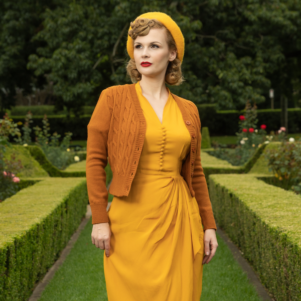 Mabel Dress in Mustard | Vintage 1940s Style Waterfall Dress - The ...