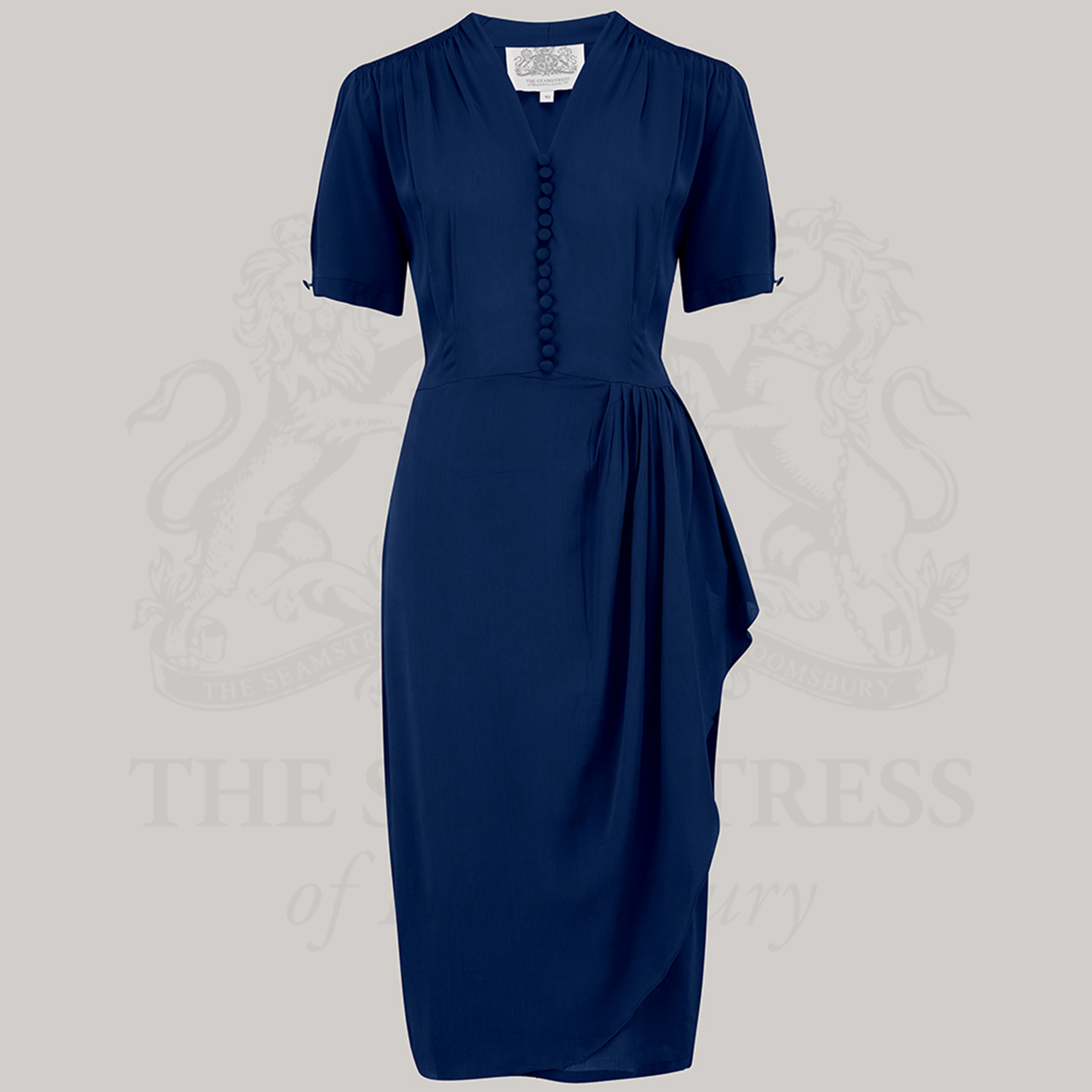 Mabel Dress in French Navy | Vintage 1940s Style Waterfall Dress - The ...
