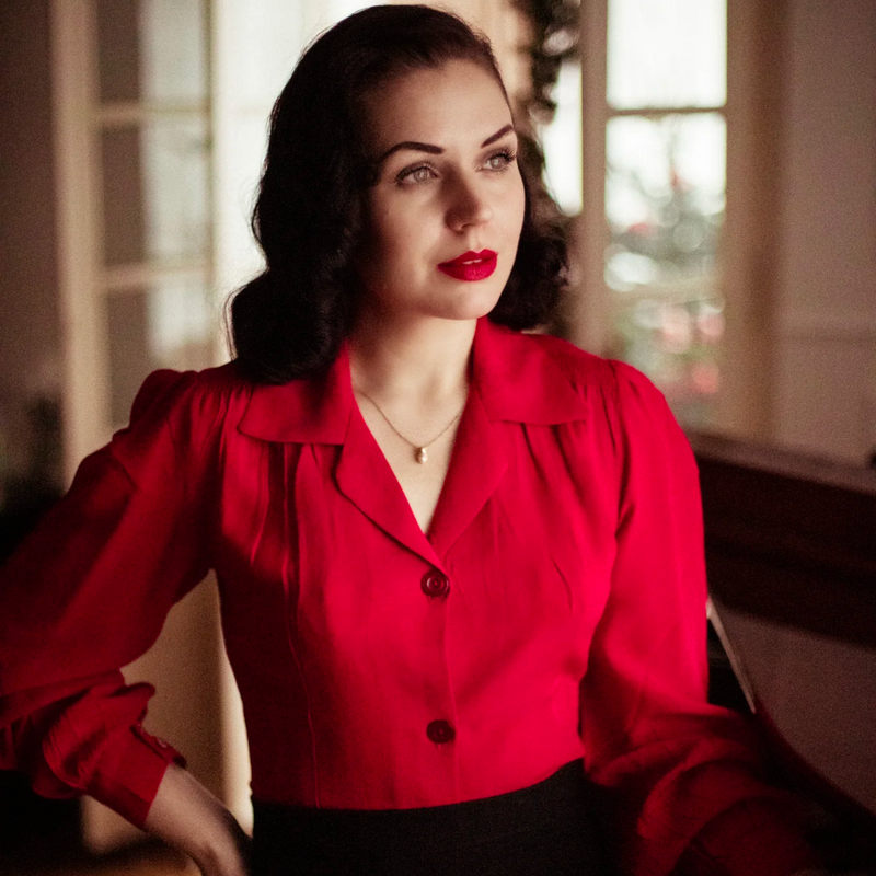 Poppy Blouse in Lipstick Red | Classic 1940s Style Women's Blouse - The ...