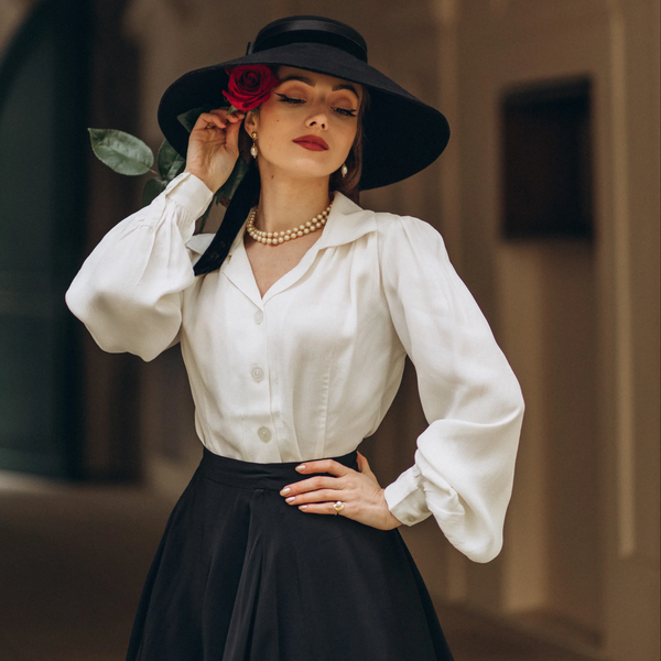 Poppy Blouse in Black Mayflower | Classic 1940s Style Women's Blouse ...