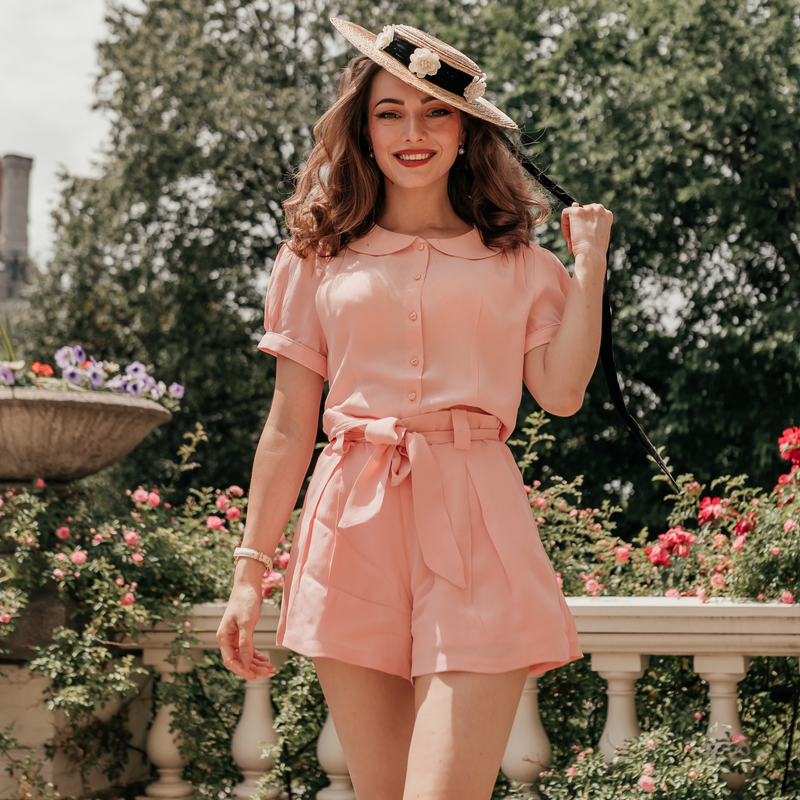 Emma Tap Shorts Powder Blue Rose | 1940s Vintage Style Womens Shorts ...