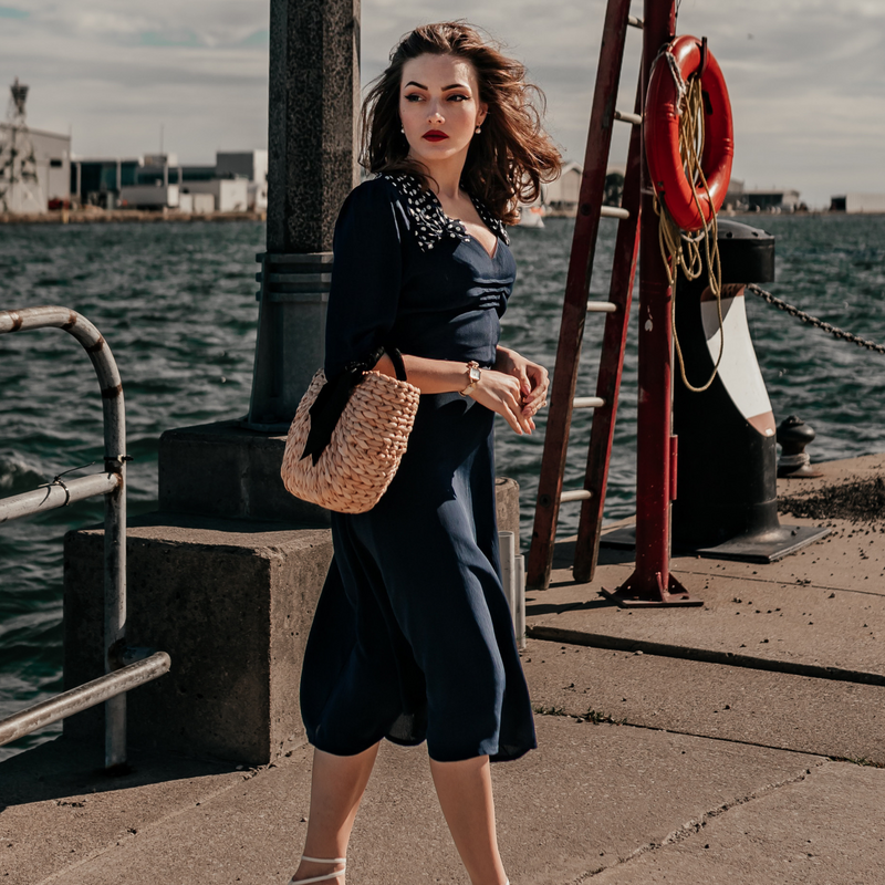 Veronica Dress in French Navy | Vintage 1940s Style Dress - The ...
